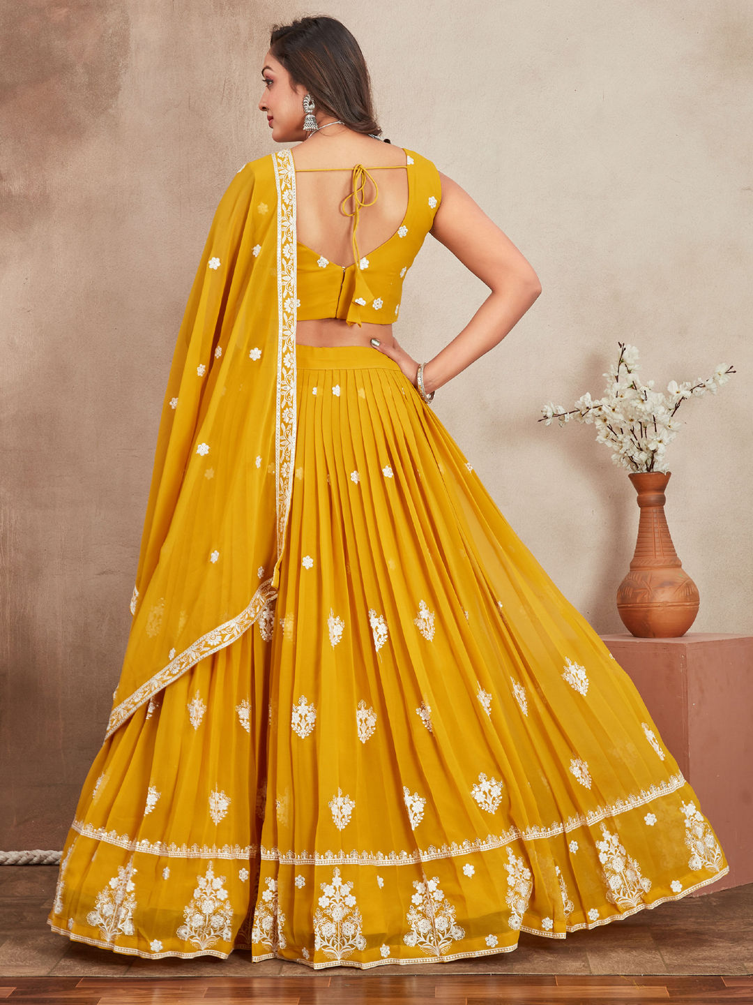 Festive, Reception, Wedding Yellow color Georgette fabric Lehenga : 2002988