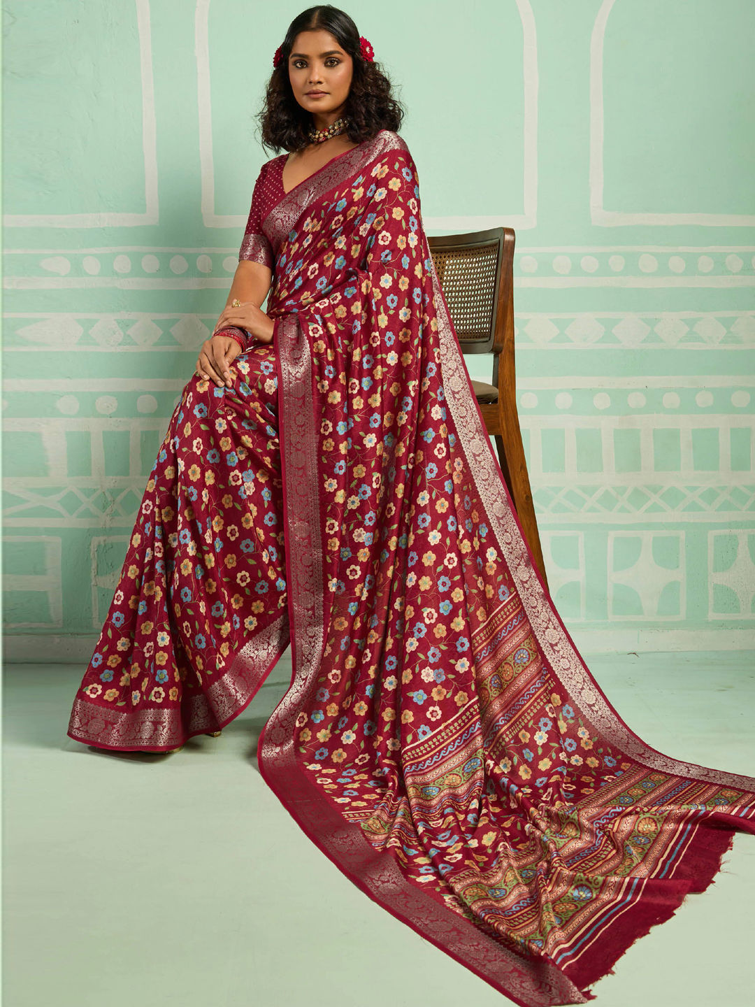 Party Wear, Traditional Red and Maroon color Art Silk fabric Saree : 2026027