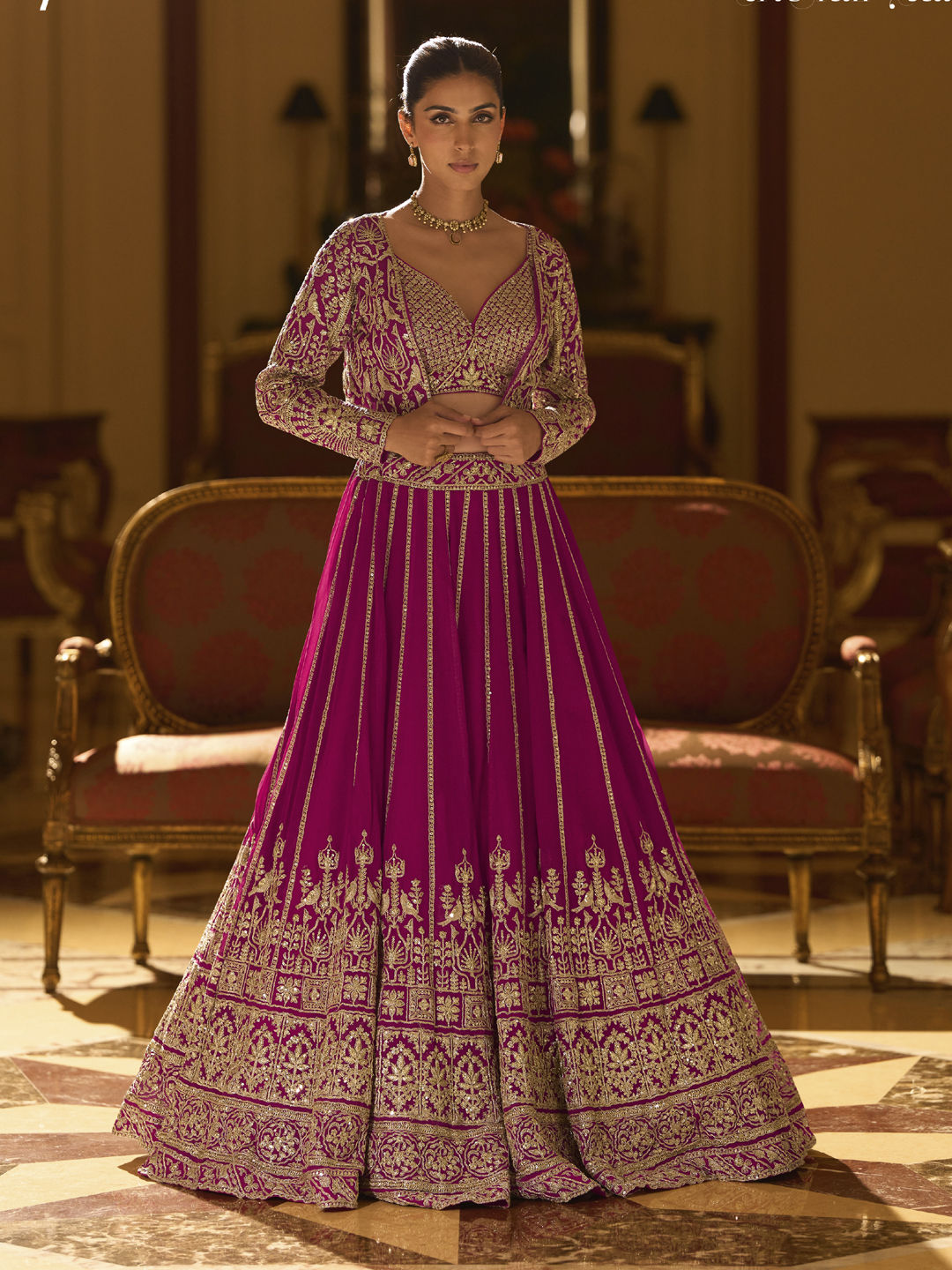 Festive, Party Wear, Reception Pink and Majenta color Georgette fabric ...