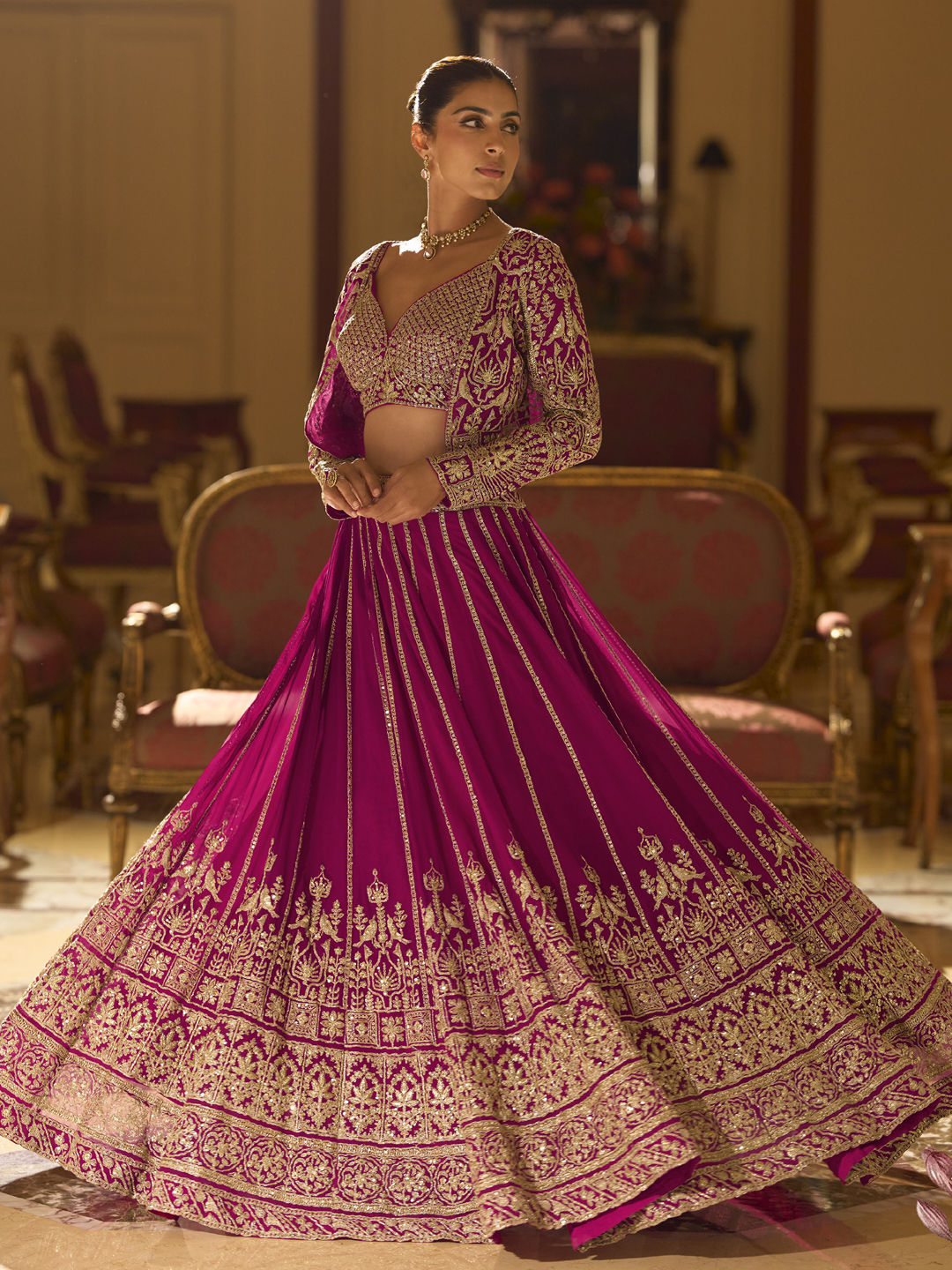 Festive, Party Wear, Reception Pink and Majenta color Georgette fabric ...