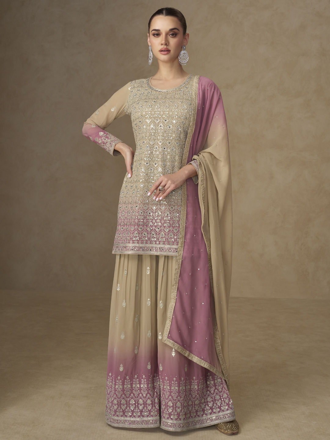 Festive, Reception, Wedding Beige and Brown color Georgette fabric ...