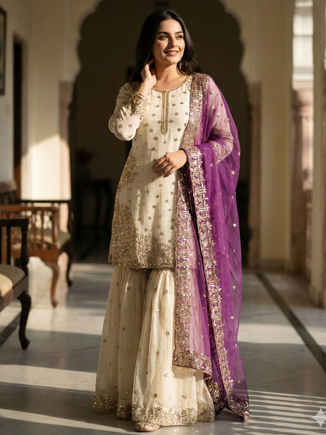 Festive, Party Wear, Reception Purple and Violet, White and Off White ...