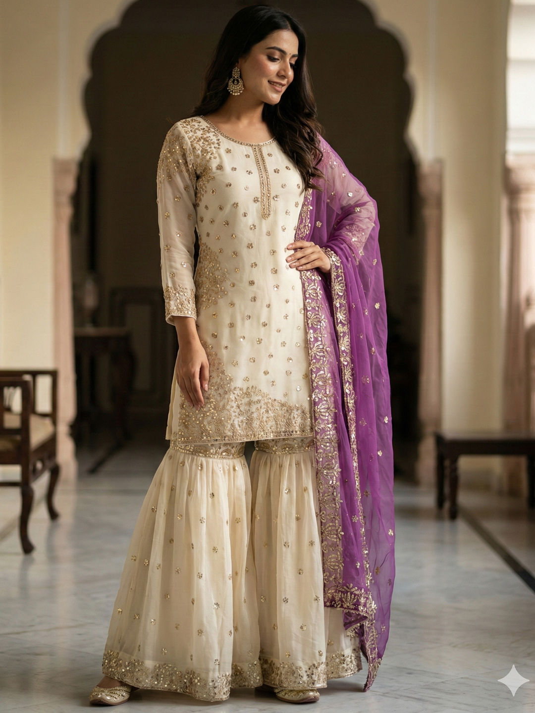 Festive, Party Wear, Reception Purple and Violet, White and Off White ...