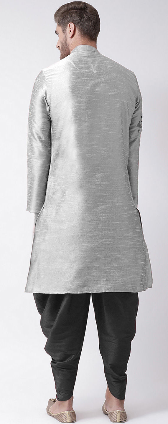 Black and Grey color Dupion Silk fabric Dhoti Kurta : 1746610