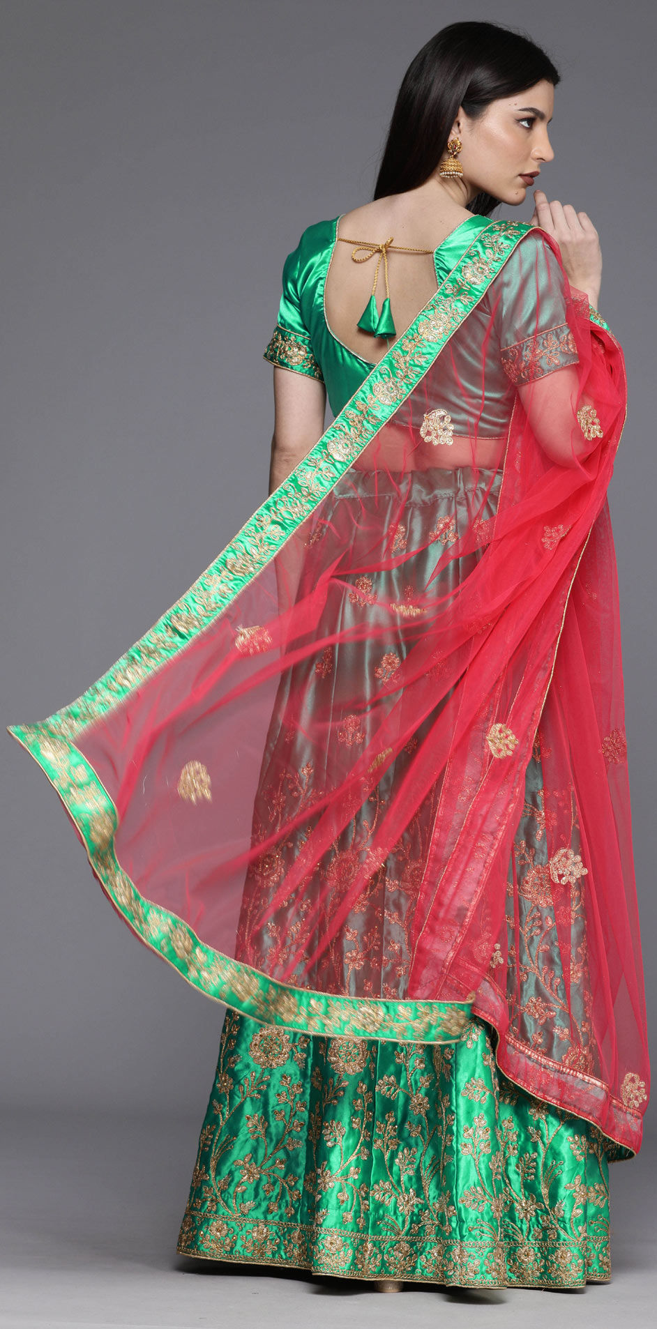 Engagement, Festive, Reception Green color Satin Silk fabric Lehenga ...