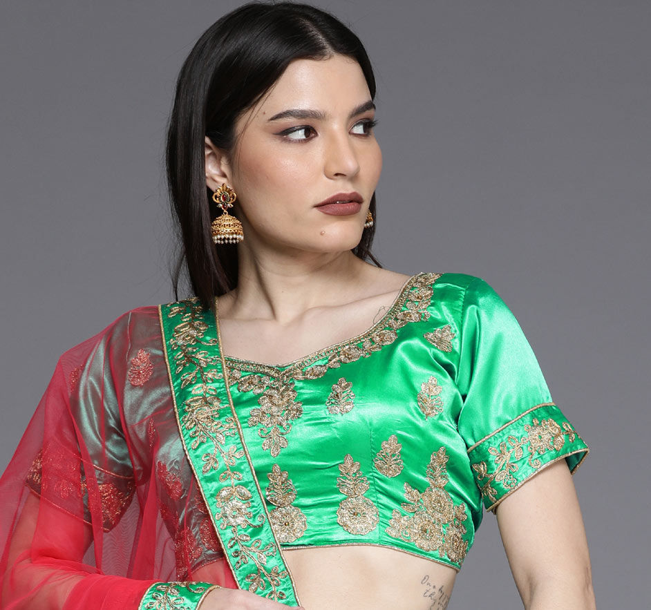 Engagement, Festive, Reception Green color Satin Silk fabric Lehenga ...