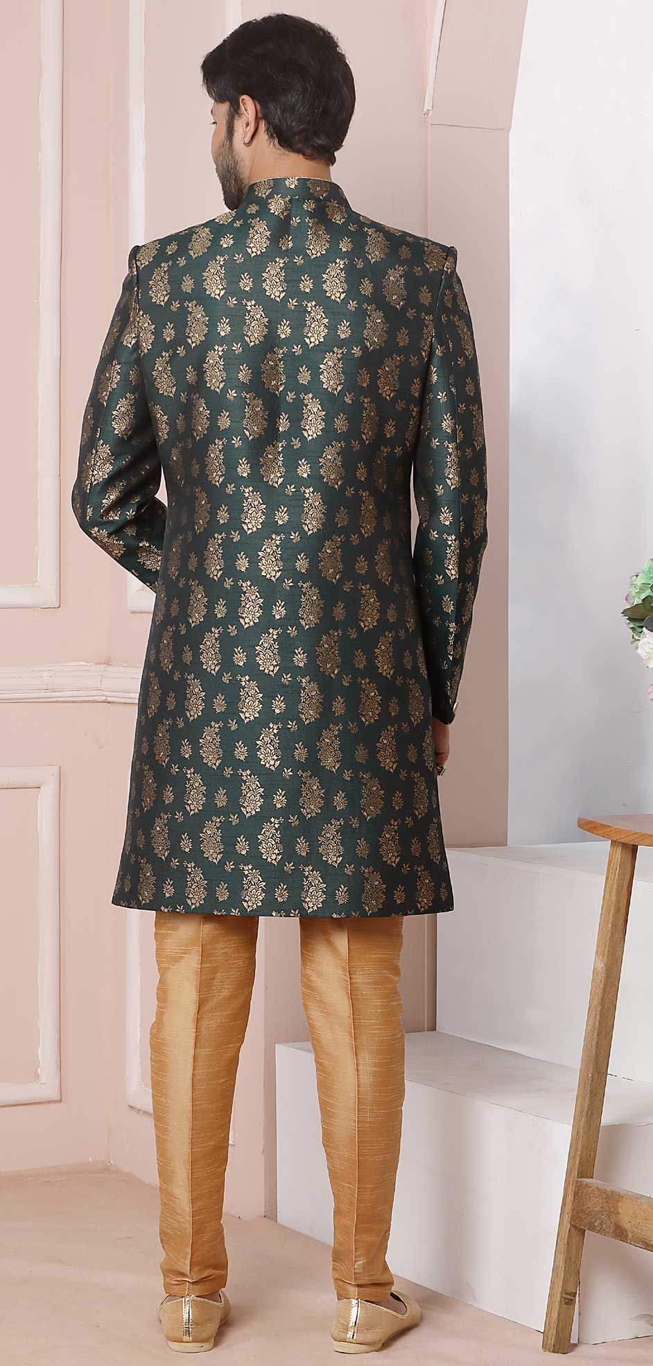 Green color Jacquard fabric IndoWestern Dress : 1816816