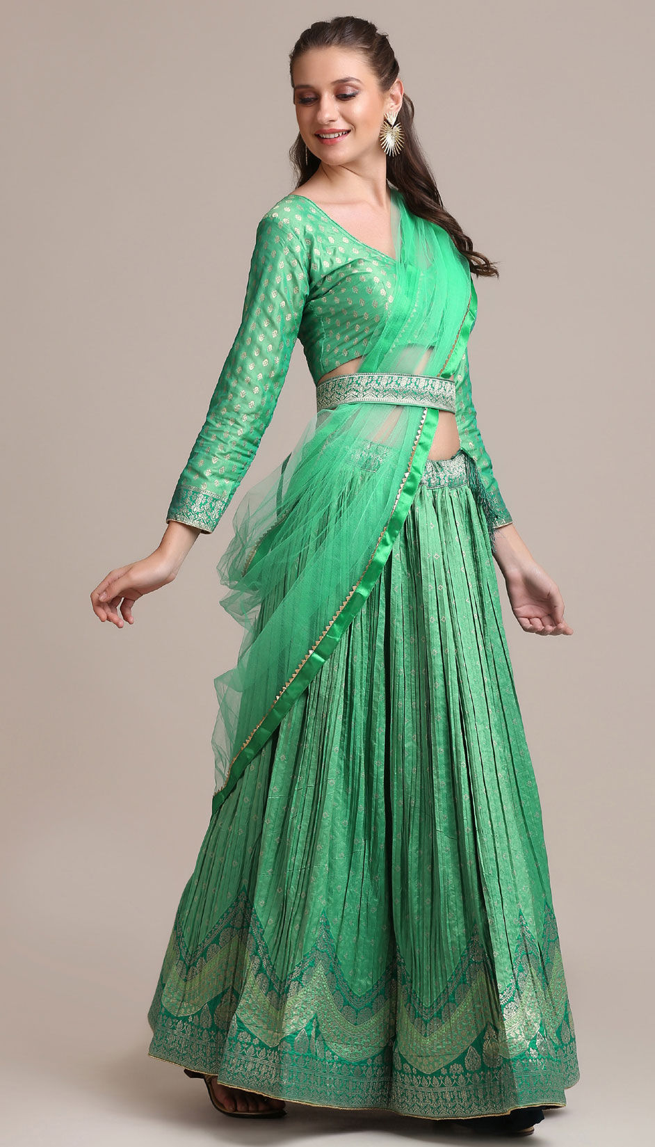 Festive, Party Wear Green color Jacquard fabric Lehenga : 1826954
