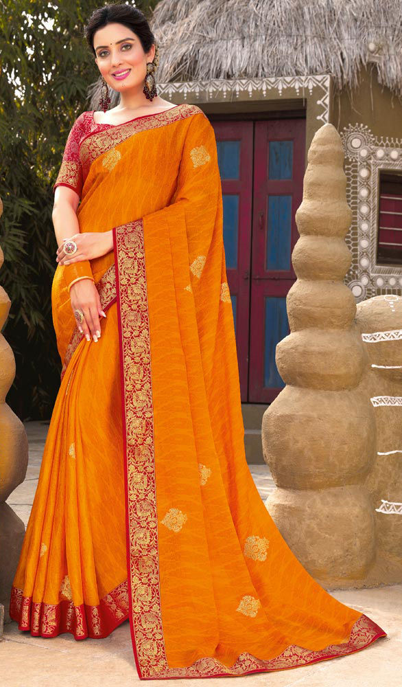 Casual, Party Wear Orange color Chiffon fabric Saree : 1827714