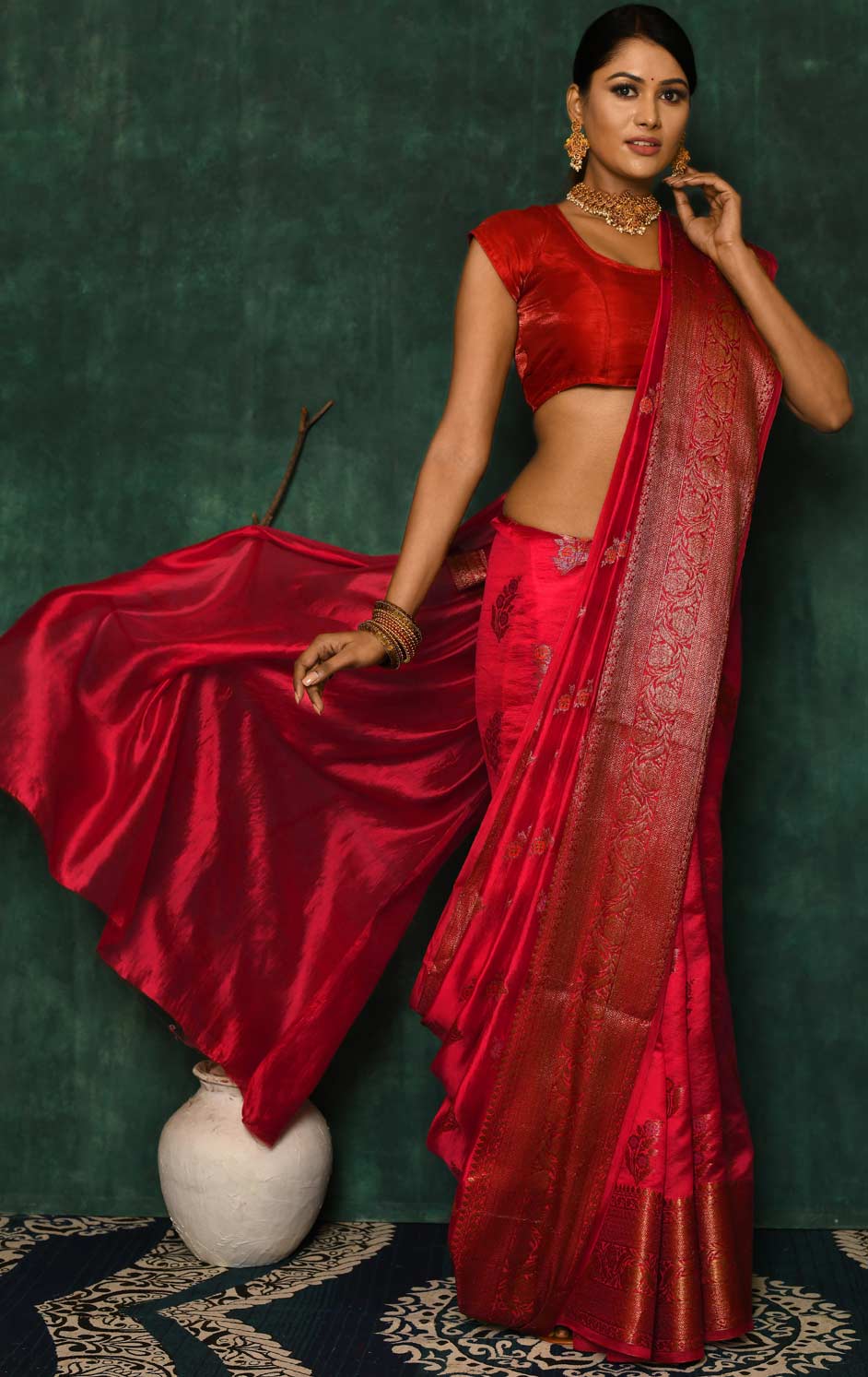 Traditional, Wedding Red and Maroon color Silk fabric Saree : 1839630