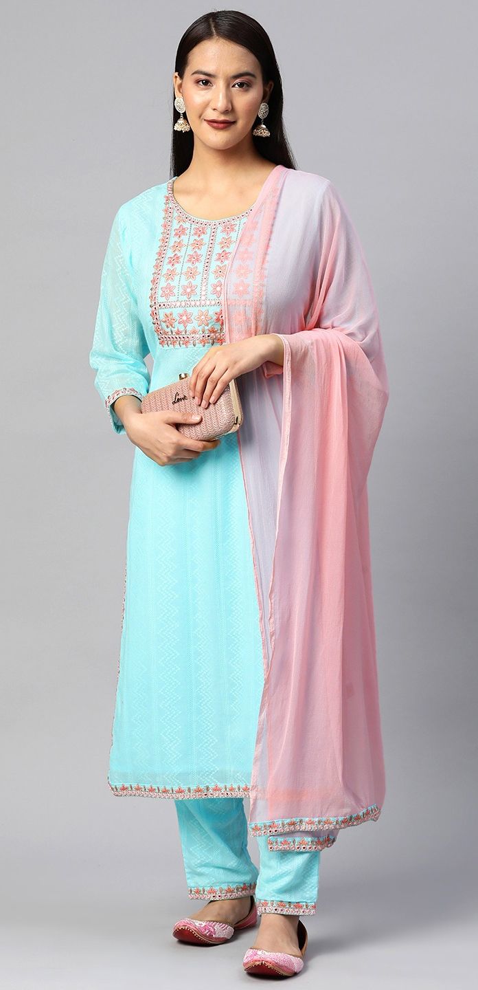 Festive, Party Wear Blue color Malmal fabric Salwar Kameez : 1846694