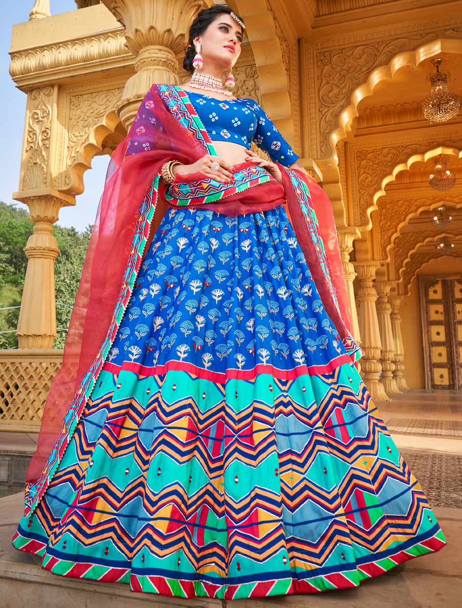 Engagement, Festive, Mehendi Sangeet Blue color Art Silk fabric Lehenga ...