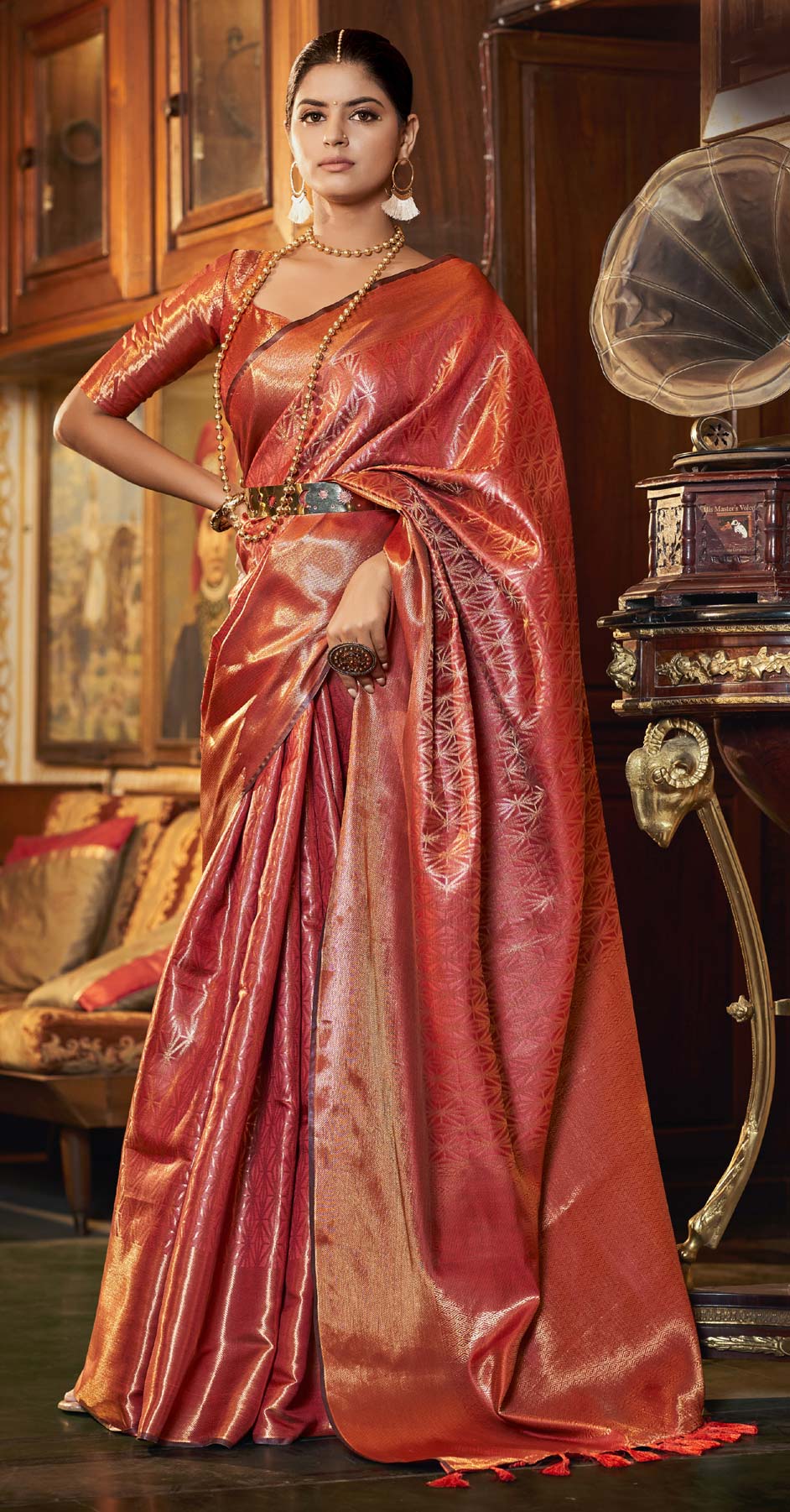 Festive, Traditional Red and Maroon color Silk fabric Saree : 1847438