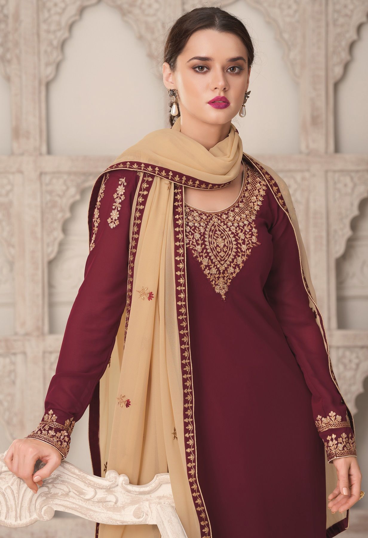 Reception, Wedding Red and Maroon color Georgette fabric Salwar Kameez ...