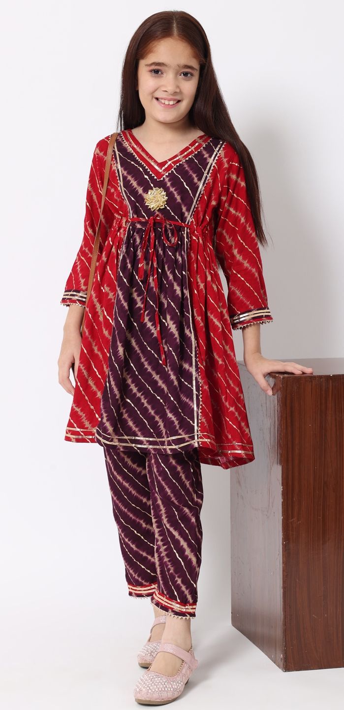 Party Wear Purple and Violet, Red and Maroon color Cotton fabric Girls ...