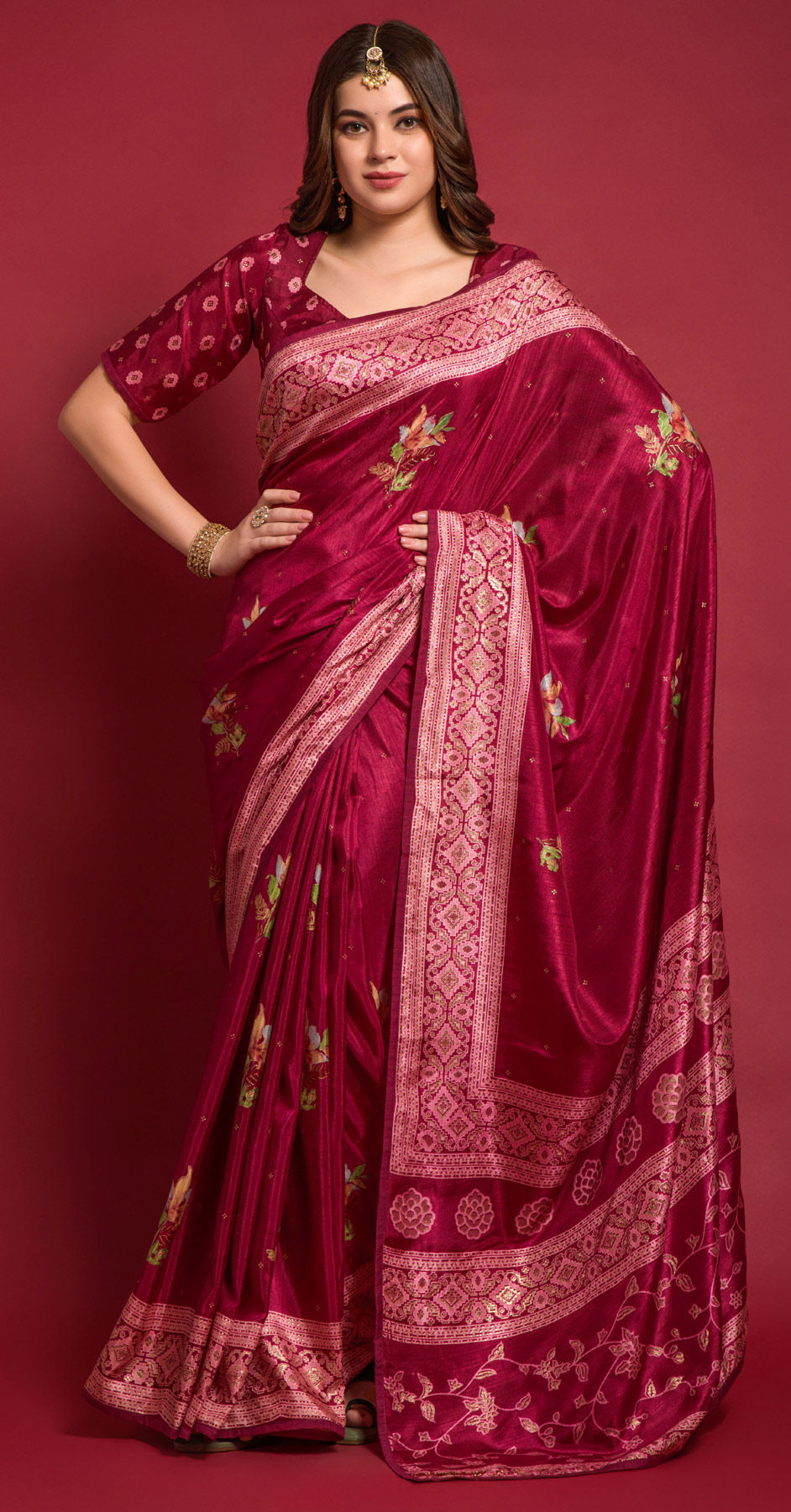 Traditional Red and Maroon color Art Silk, Silk fabric Saree : 1854060