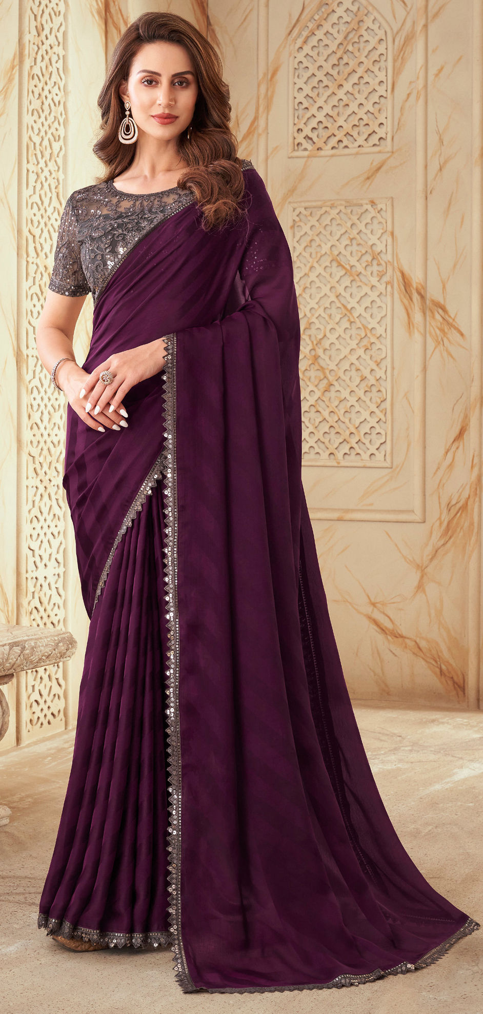 Party Wear Purple and Violet color Silk fabric Saree : 1859766