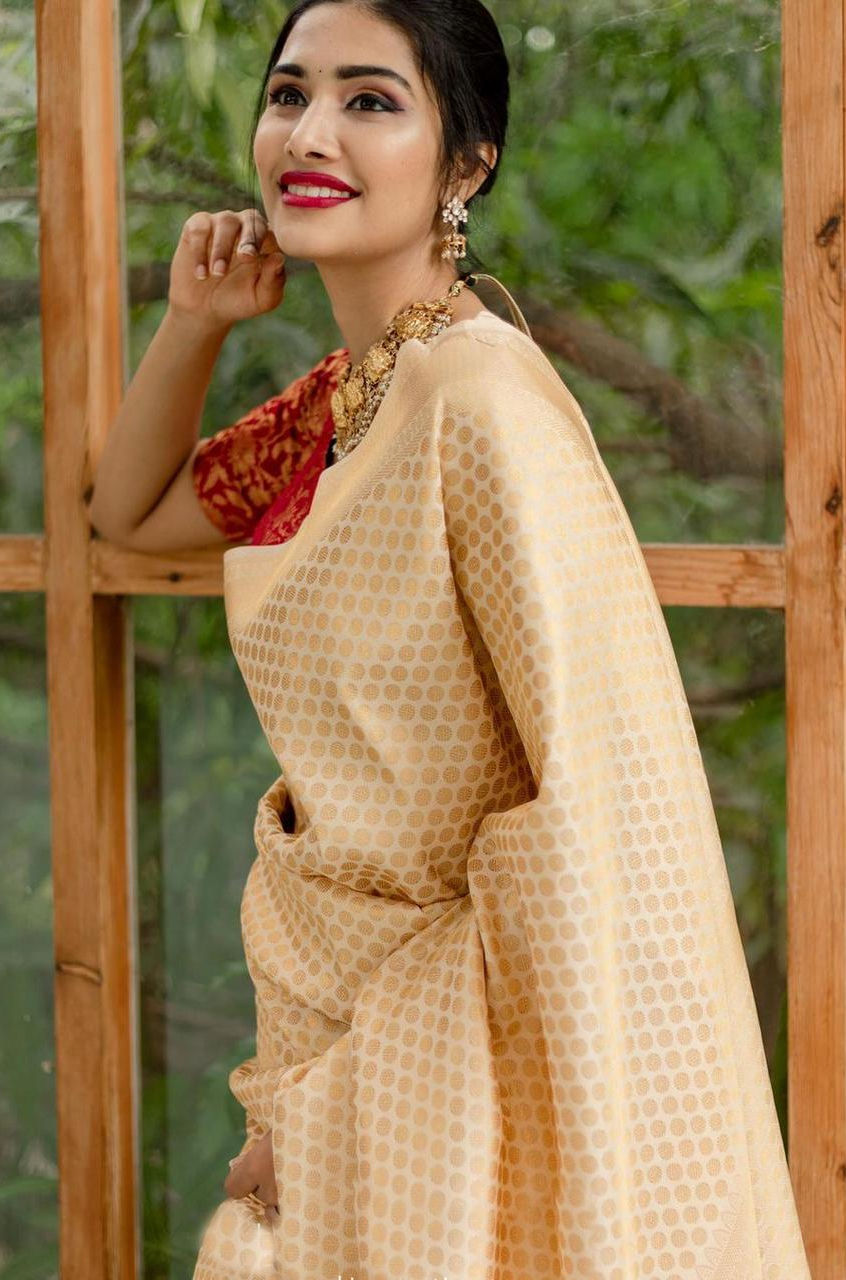 Festive Beige and Brown color Silk fabric Saree : 1865842