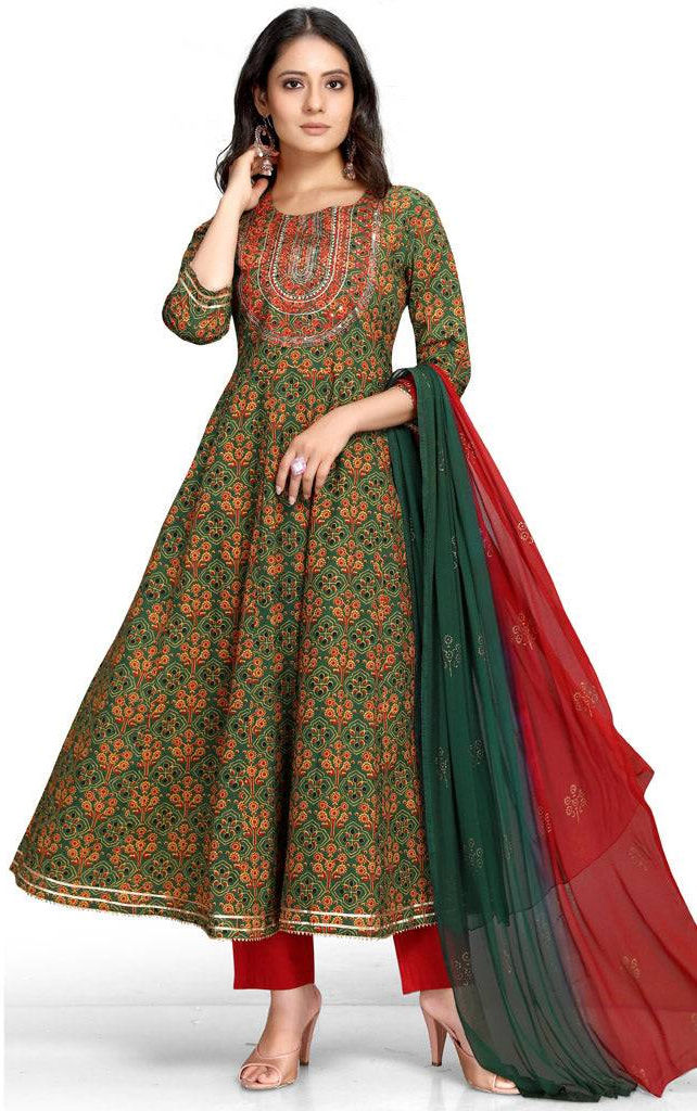 Party Wear Green color Cotton fabric Salwar Kameez : 1868133