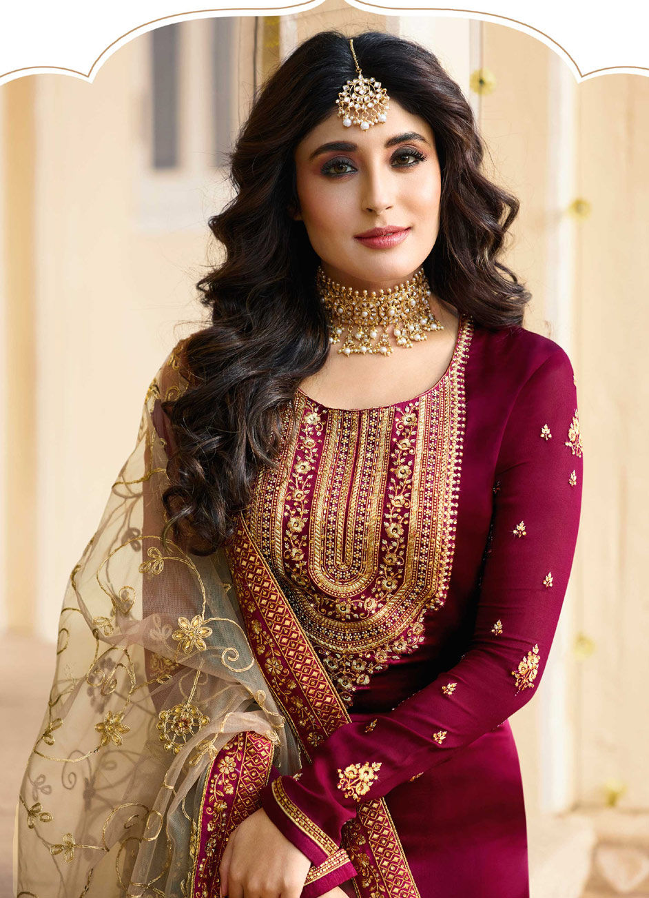 Bollywood Red and Maroon color Georgette fabric Salwar Kameez : 1886310