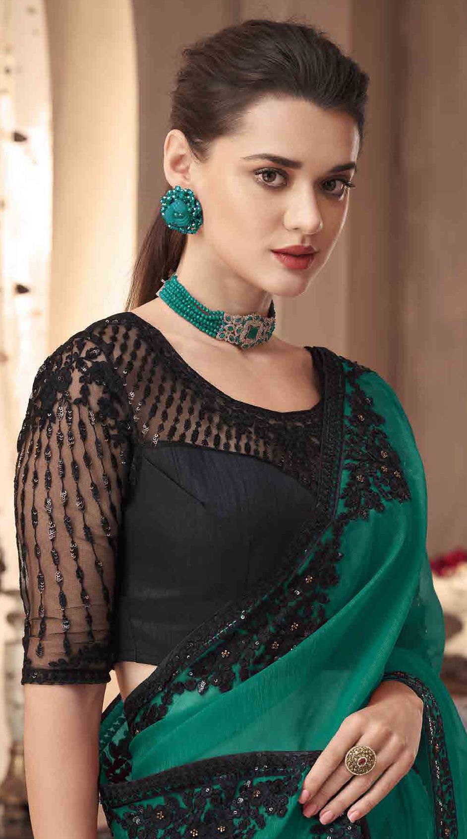 Bollywood Green color Silk fabric Saree : 1899016