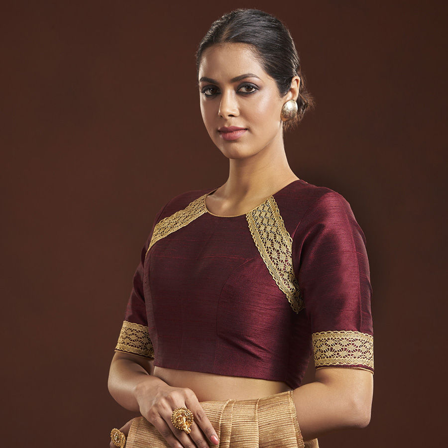 Party Wear Red and Maroon color Raw Silk fabric Blouse : 1901870