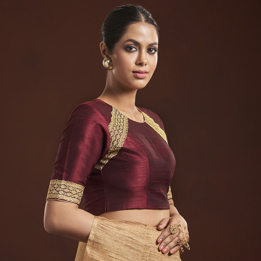 Party Wear Red and Maroon color Raw Silk fabric Blouse : 1901870