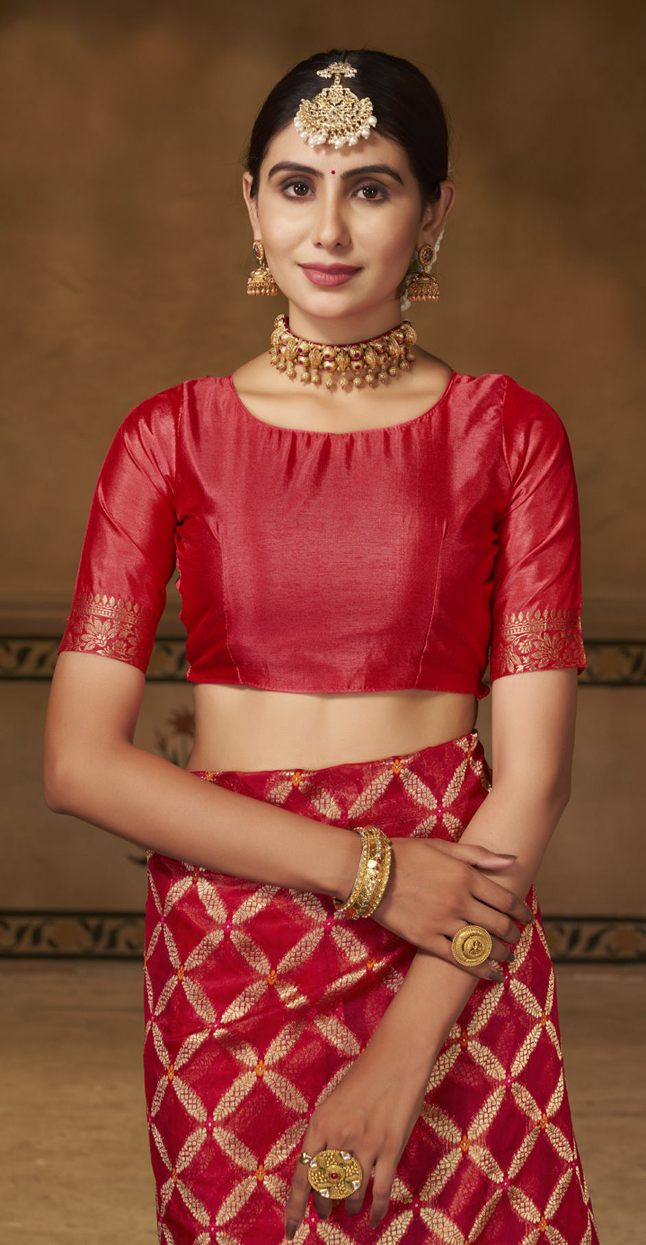 Party Wear, Traditional Red and Maroon color Organza Silk, Silk fabric Saree : 1912629