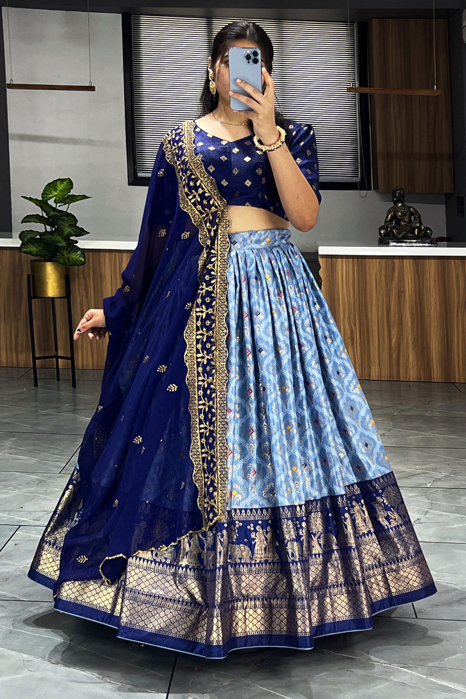 Festive, Reception, Wedding Blue color Dolla Silk fabric Lehenga : 1915709