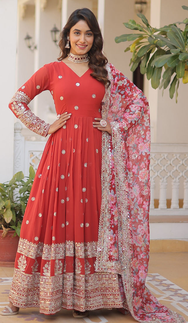 Festive, Party Wear, Reception Red and Maroon color Georgette fabric ...