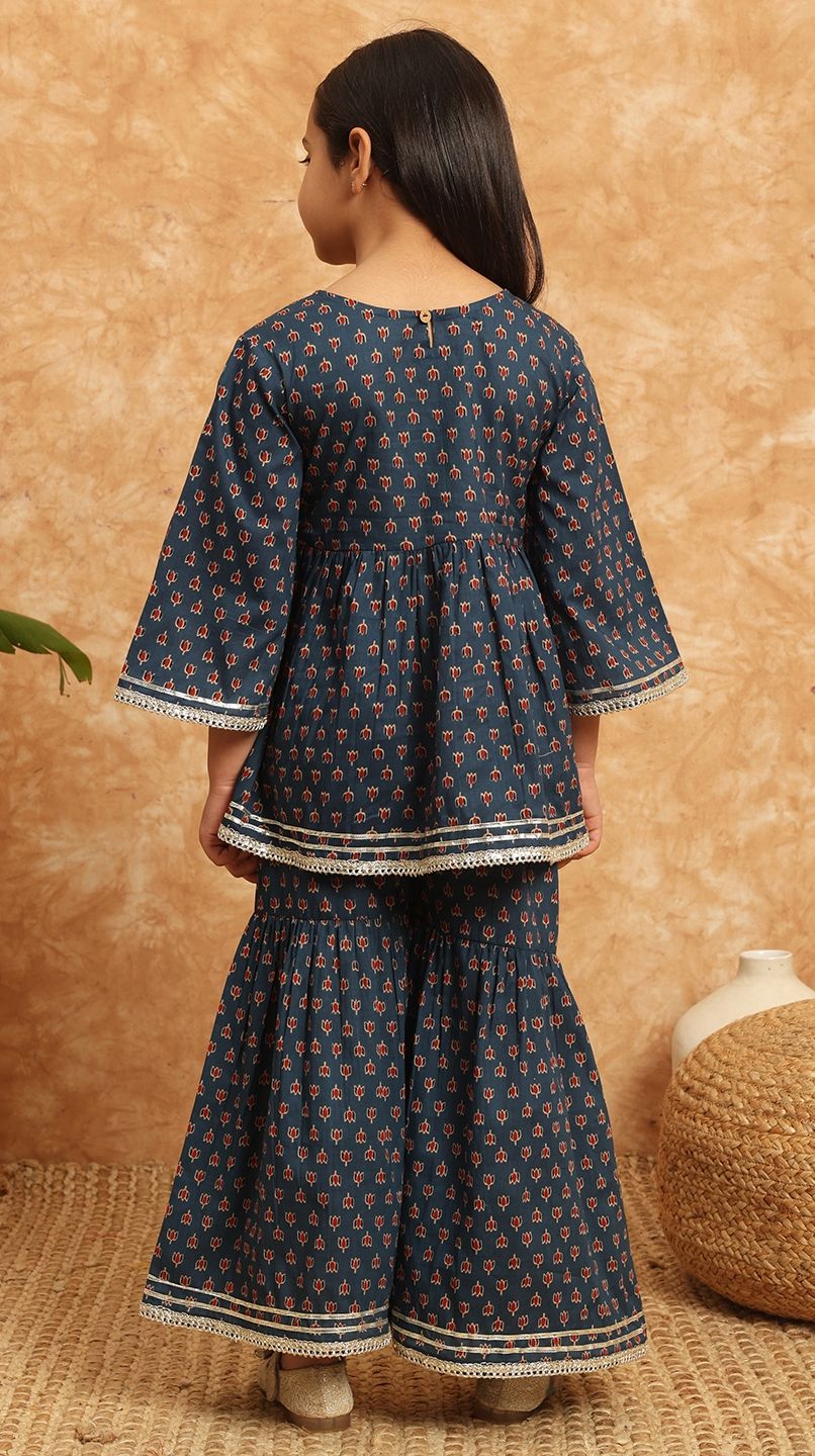 Festive, Summer Blue color Cotton fabric Girls Top with Bottom : 1929880