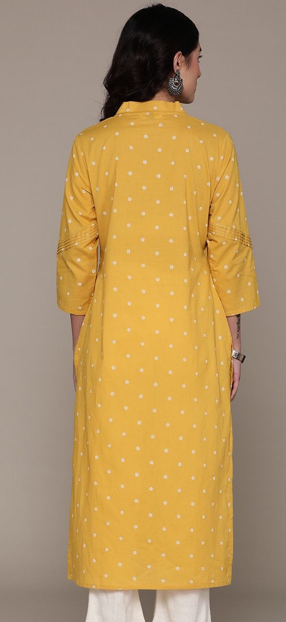 Summer Yellow color Cotton fabric Kurti : 1932636