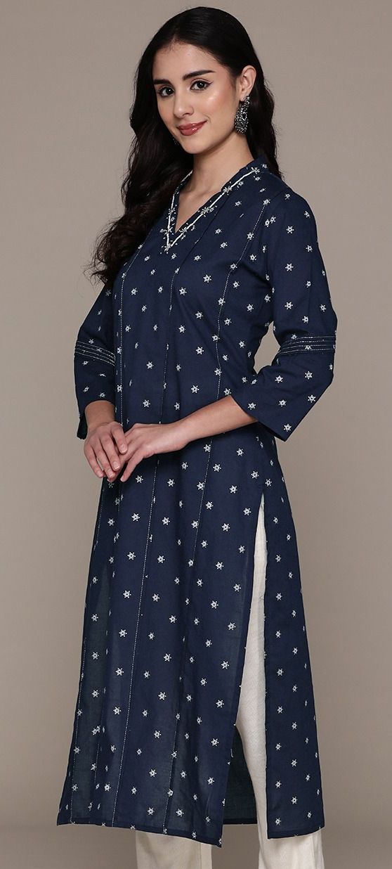 Summer Blue color Cotton fabric Kurti : 1932637