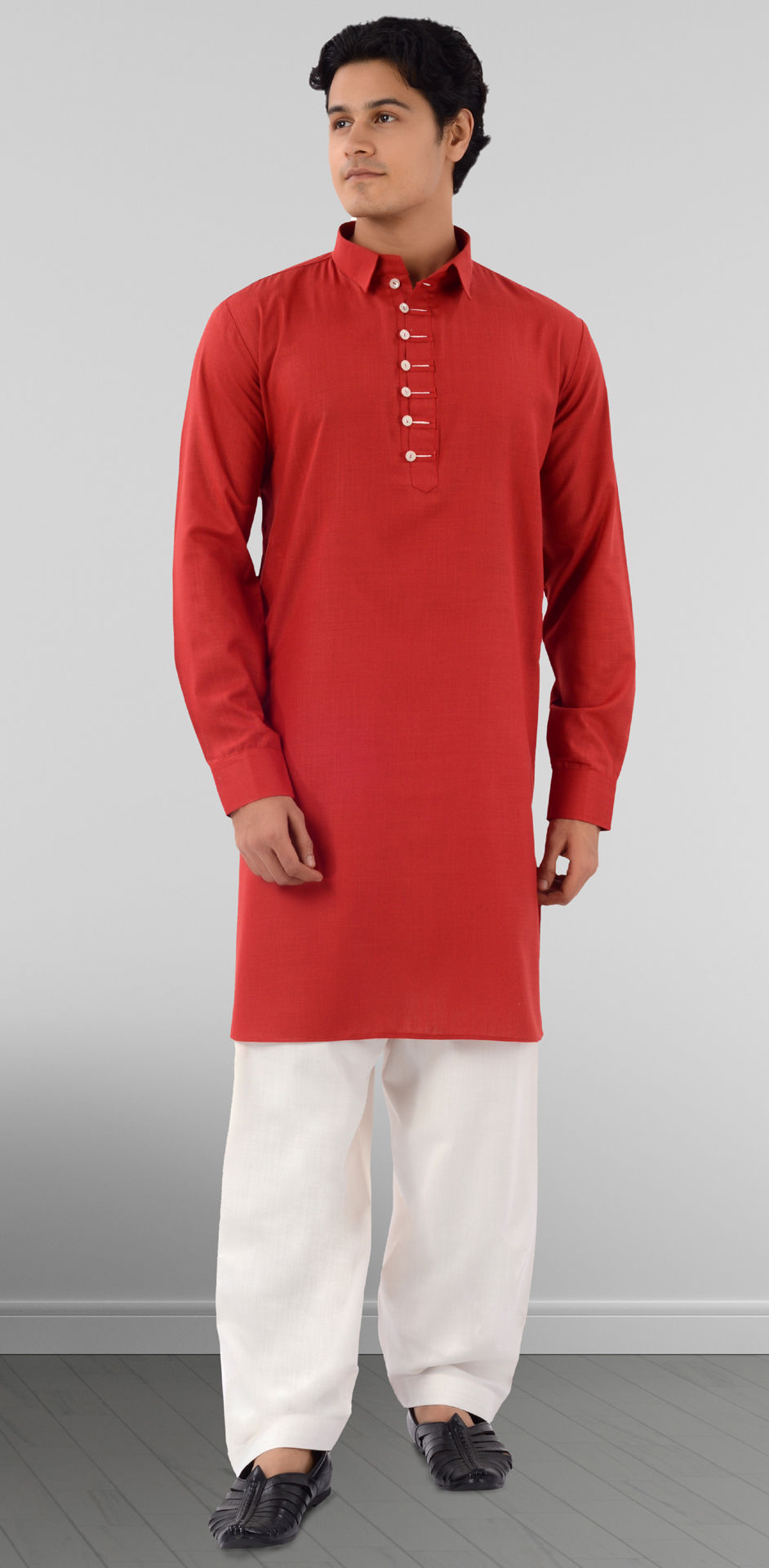 Party Wear Red and Maroon color Blended Cotton fabric Pathani Suit ...