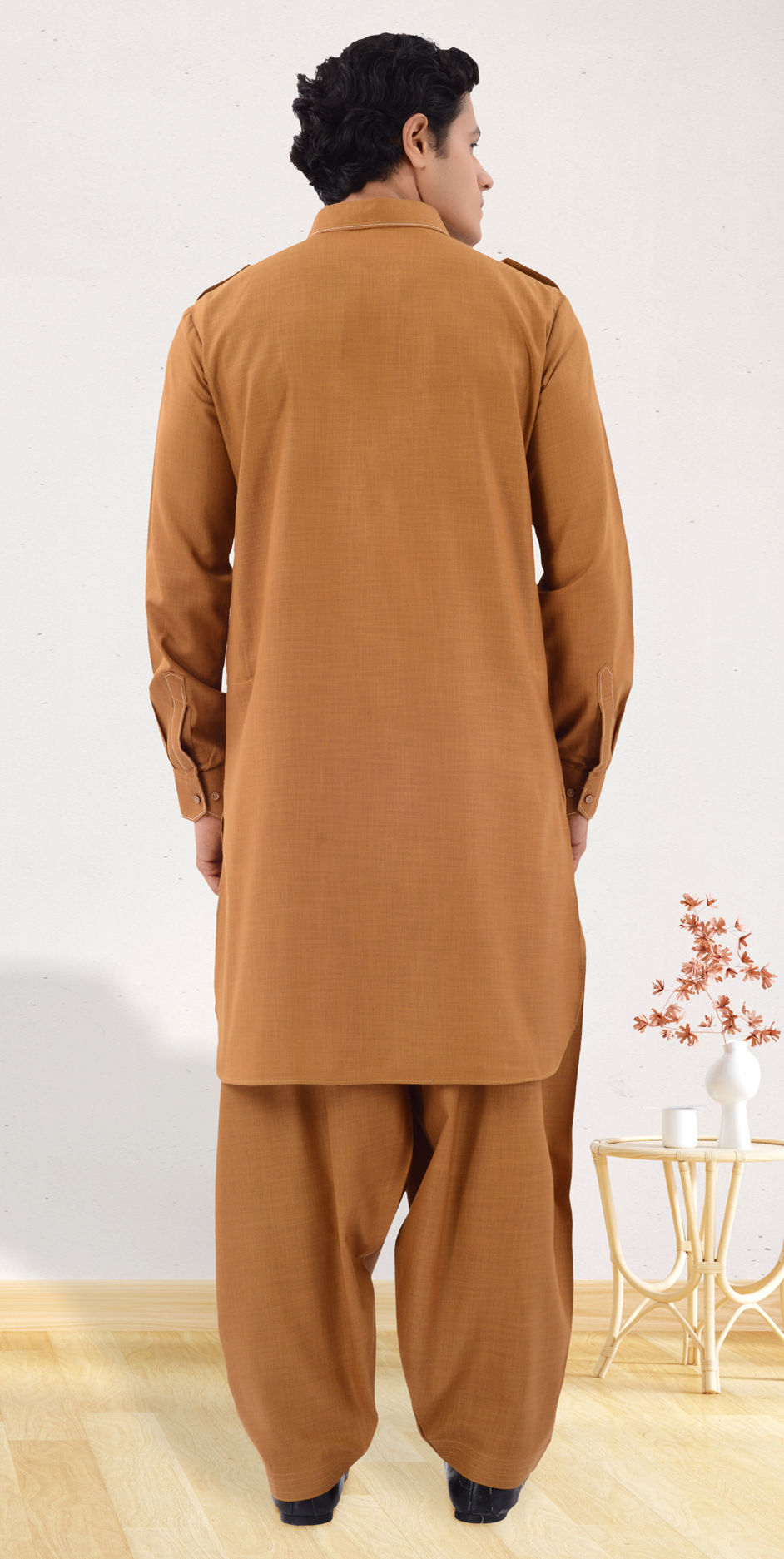 Party Wear Beige and Brown color Blended Cotton fabric Pathani Suit ...