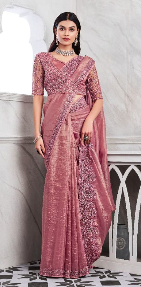 Bridal, Wedding Pink and Majenta color Silk fabric Saree : 1934666