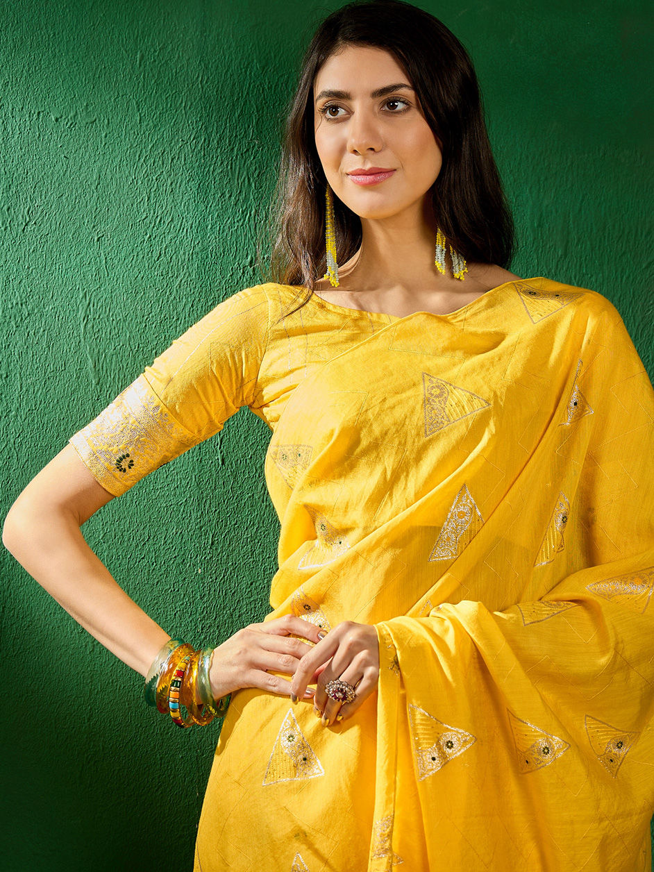 Party Wear, Traditional Yellow color Blended fabric Saree : 1935108