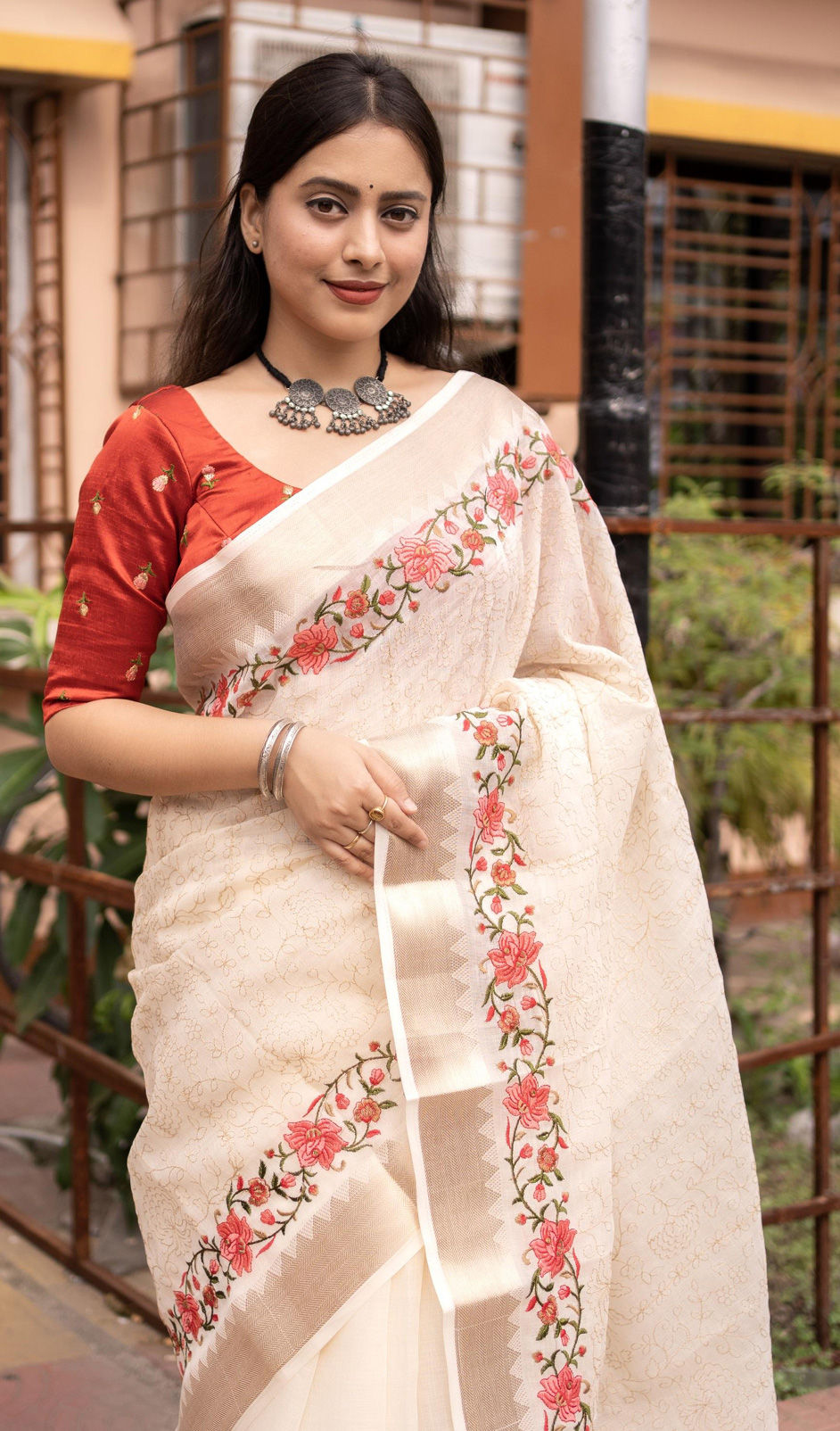 Party Wear, Traditional White and Off White color Linen fabric Saree ...