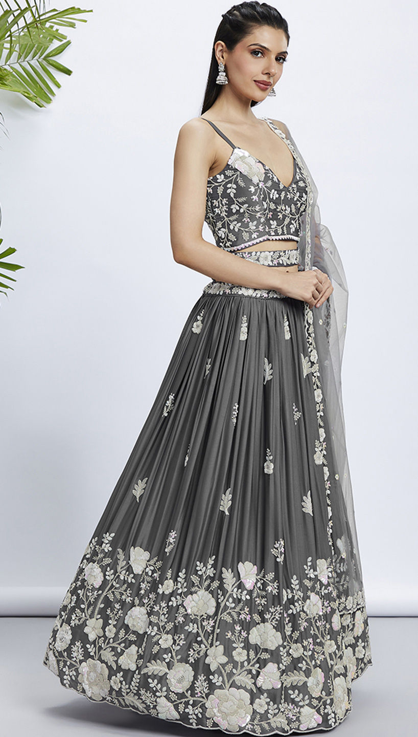 Bridal, Engagement, Wedding Black and Grey color Georgette fabric ...