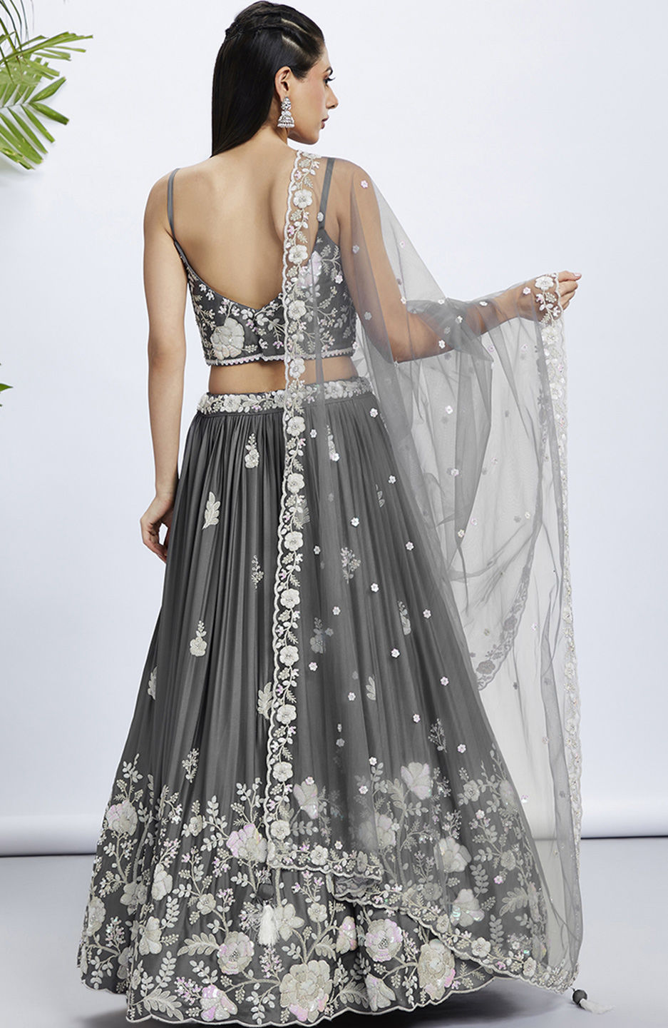 Bridal, Engagement, Wedding Black and Grey color Georgette fabric ...