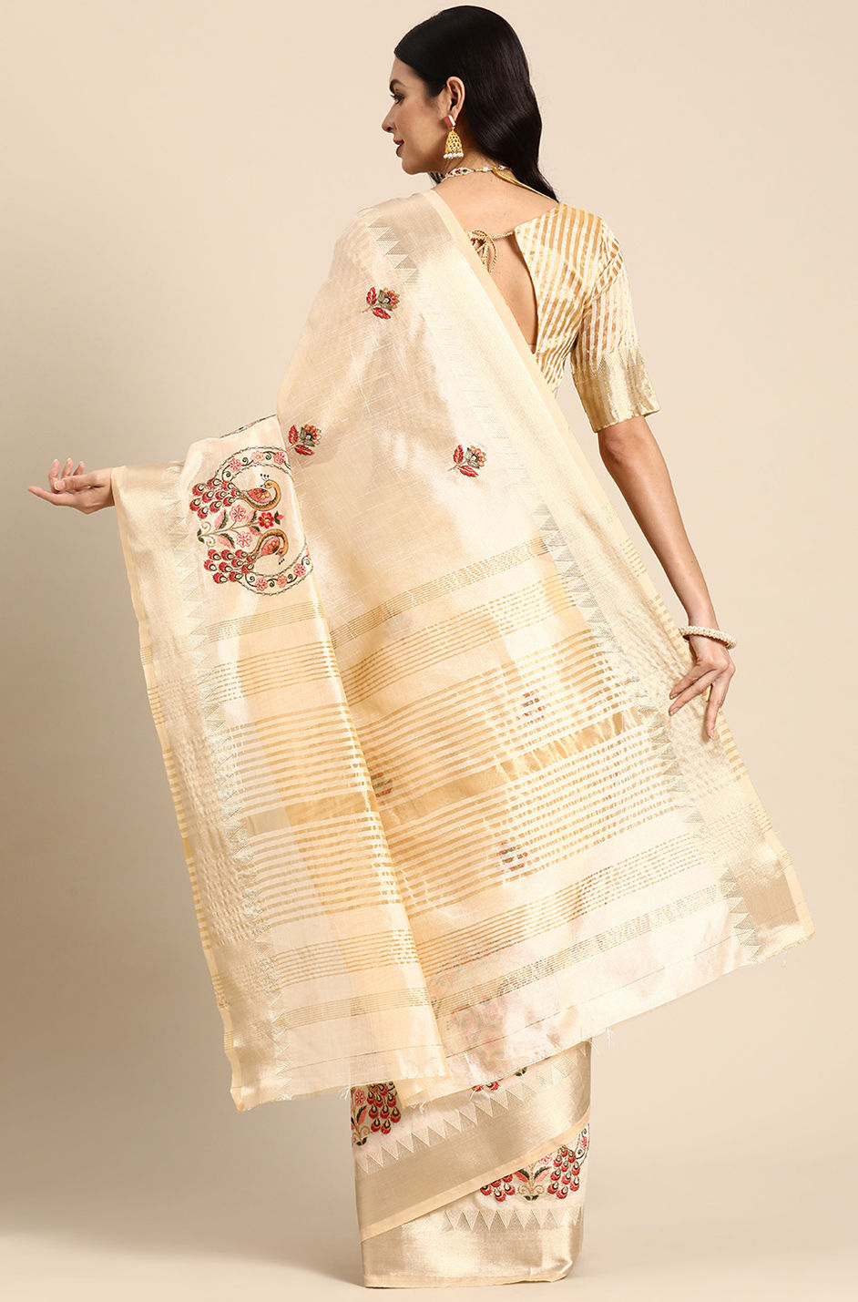 Festive, Traditional White and Off White color Silk cotton fabric Saree ...