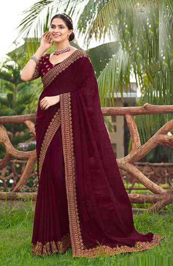 Reception, Traditional Red and Maroon color Silk fabric Saree : 1940669