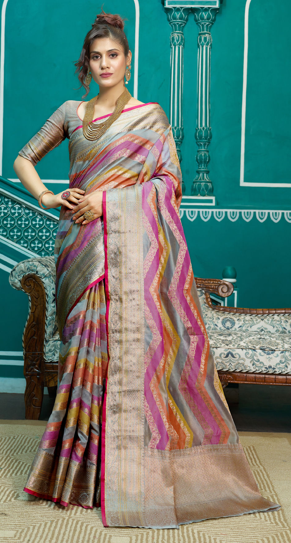 Festive, Traditional Multicolor color Blended fabric Saree : 1940771