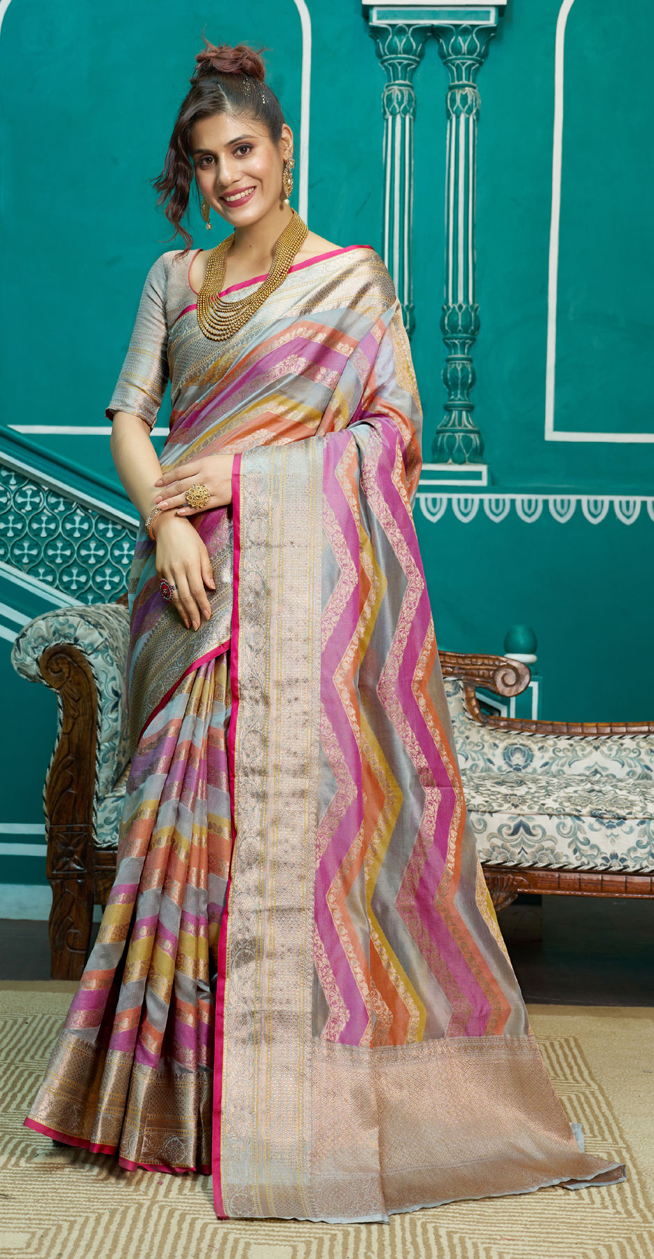 Festive, Traditional Multicolor color Blended fabric Saree : 1940771
