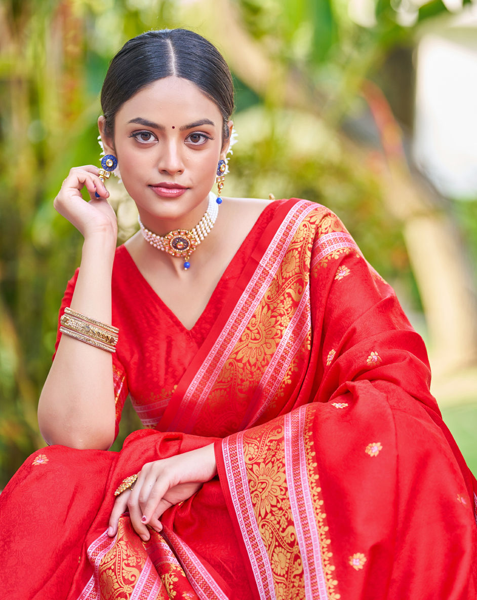 Festive, Traditional Red and Maroon color Blended fabric Saree : 1940777