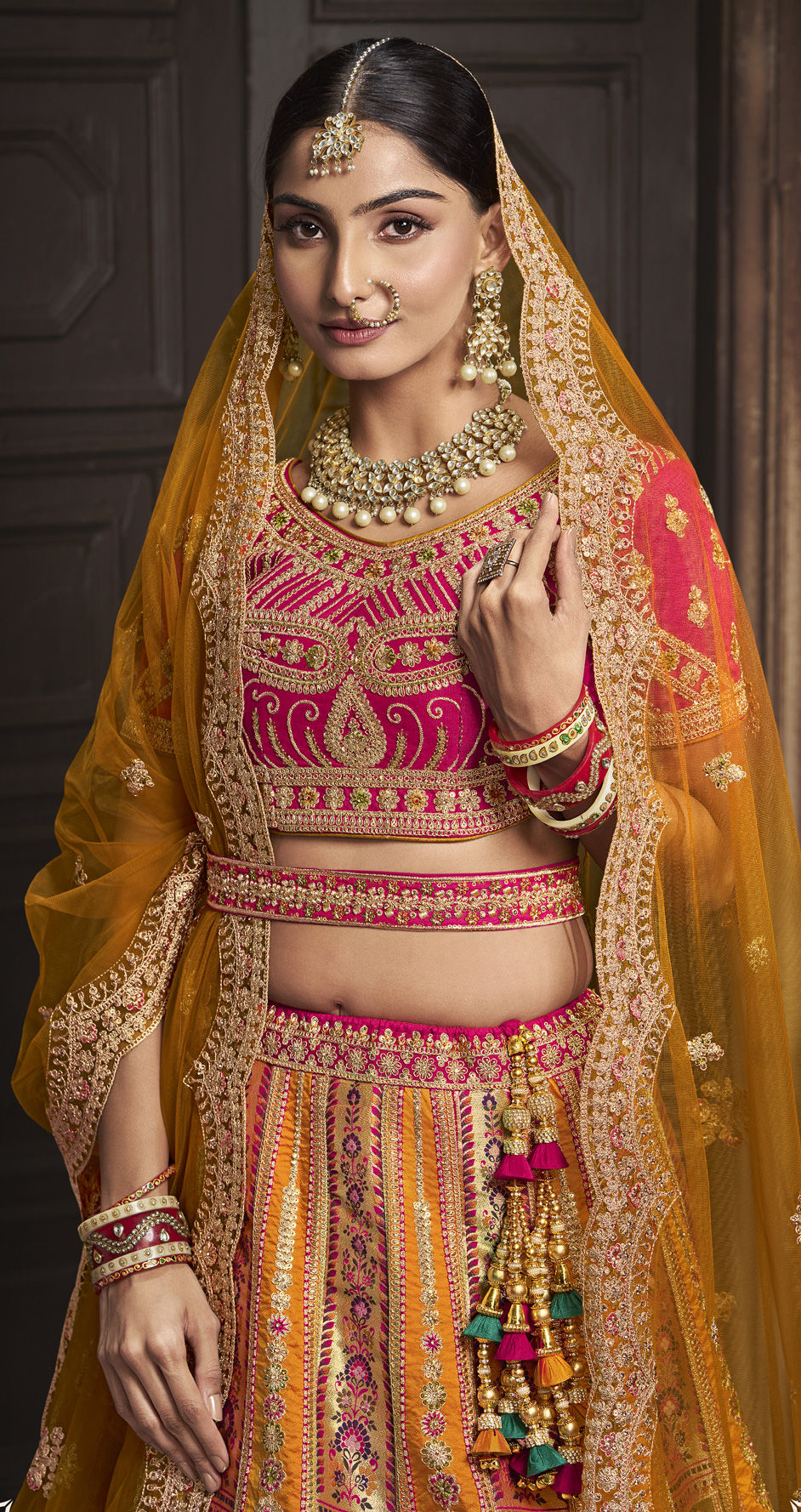 Bridal, Engagement, Wedding Yellow color Silk fabric Lehenga : 1940996