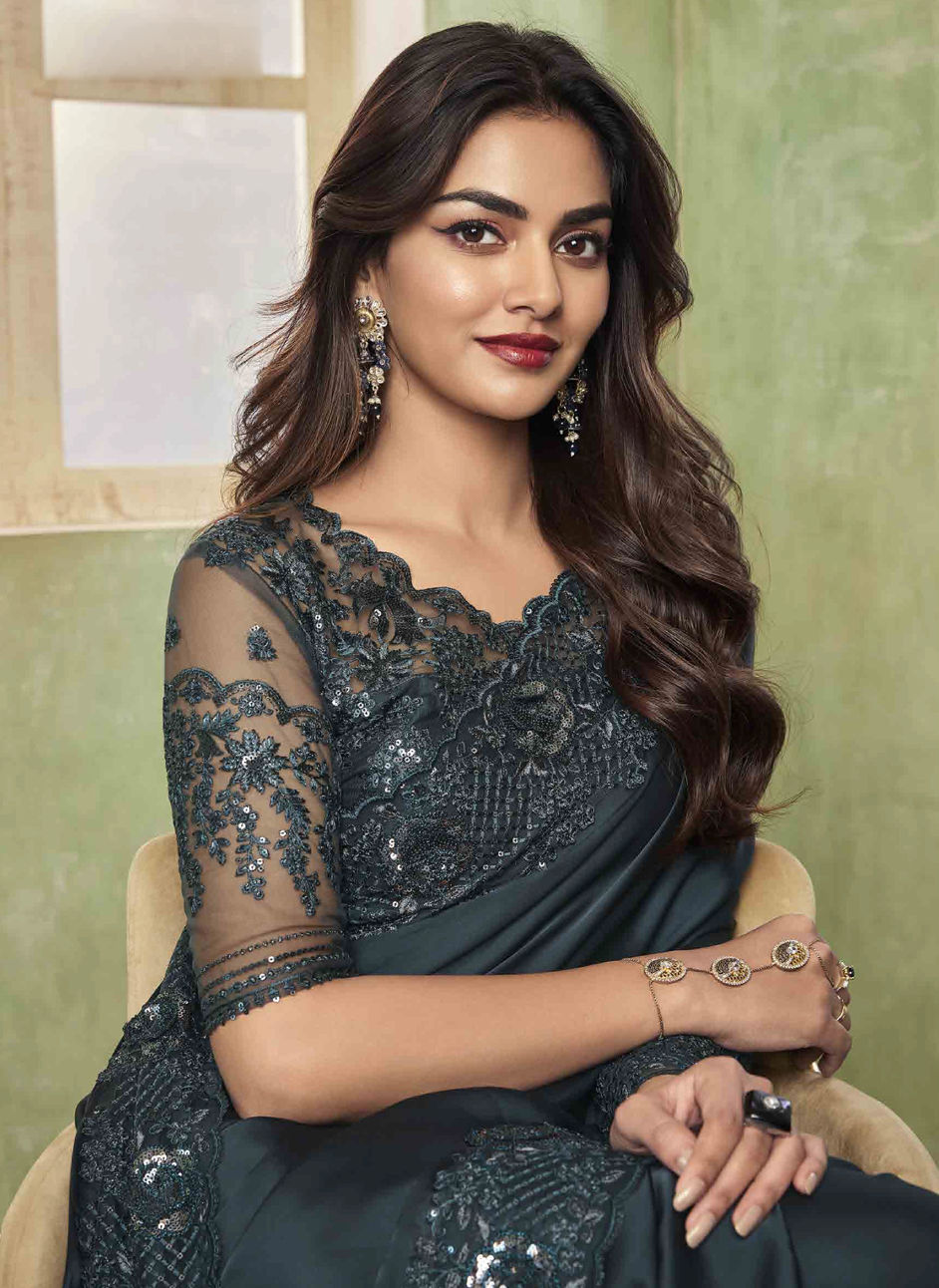 Reception, Traditional, Wedding Blue color Silk fabric Saree : 1941000