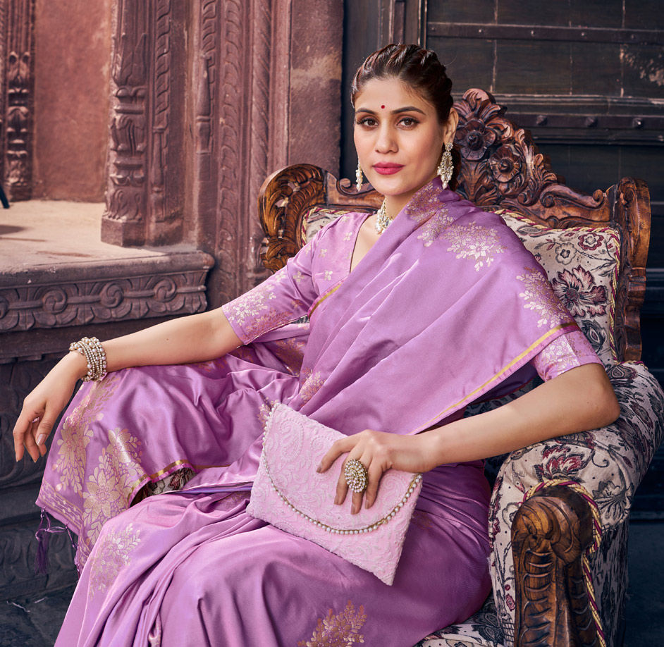 Festive, Traditional Purple and Violet color Satin Silk fabric Saree ...
