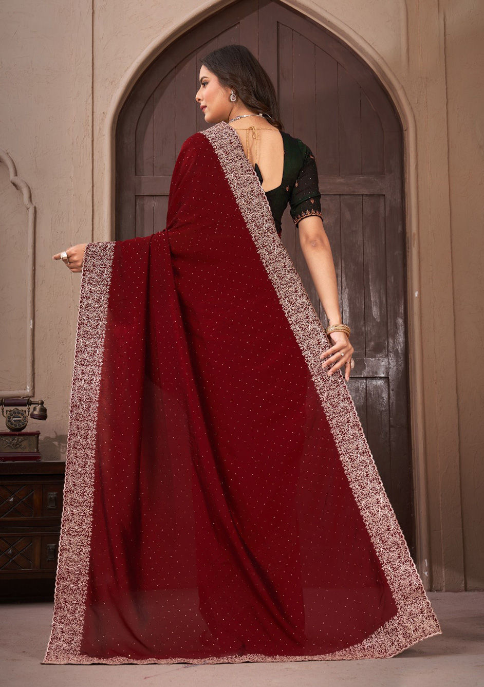 Party Wear, Traditional Red and Maroon color Art Silk, Silk fabric Saree : 1941850