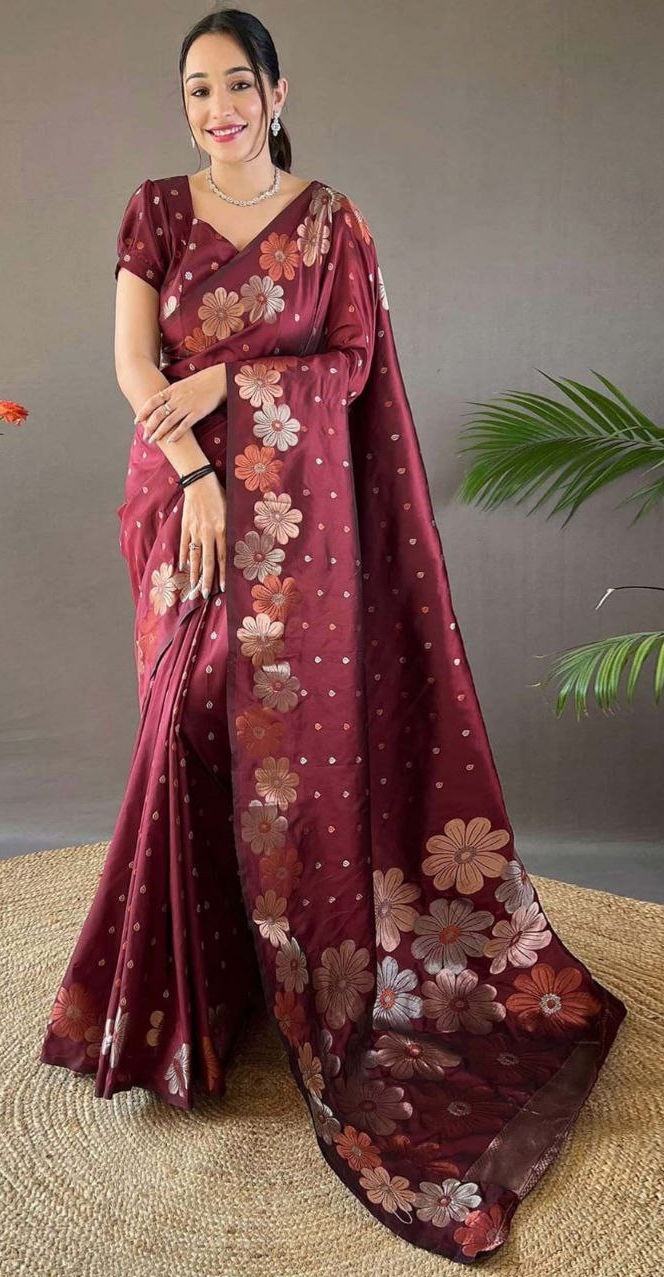 Party Wear, Traditional Red and Maroon color Art Silk fabric Saree : 1943326